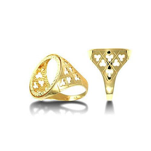 9ct Yellow Gold Hallmarked Full Sovereign Ring Mount with Clubs Design ...