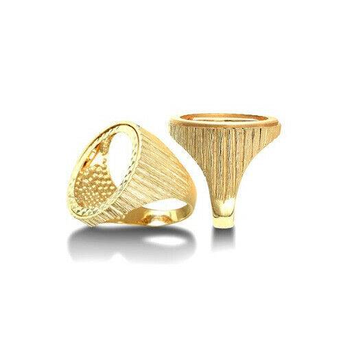 9ct Yellow Gold Hallmarked Half Sovereign Ring Mount with Ribbed Sides ...