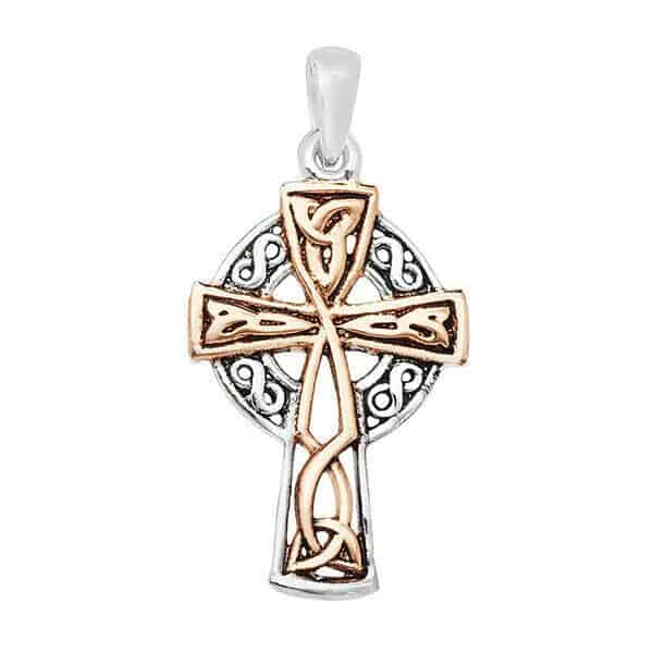 Sterling Silver & Rose Celtic Design Cross - Andrews The Jewellers