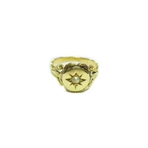 18ct Gold unisex Fancy Pearl Signet Ring - Andrews The Jewellers