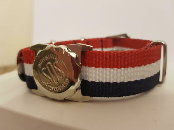 Sos Talisman - Stainless Steel Capsule & Nylon Striped Strap Bracelet ...