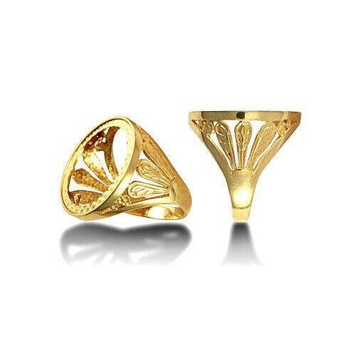 9ct Yellow Gold Hallmarked Full Sovereign Ring Mount with Feather Sides ...